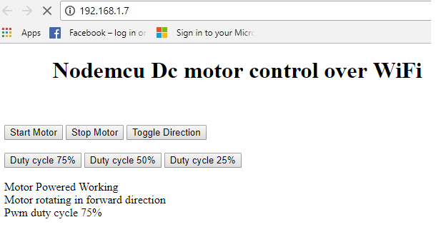Dc Motor Speed And Direction Control Over Wifi Using Nodemcu Esp8266