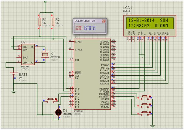 Real Time Clock With Alarm Option Using At89s52 And Ds1307 Ic