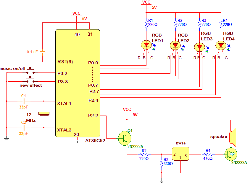 Musical RGB LED Chaser Using AT89C52