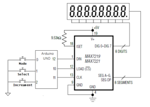 Digital clock using Arduino, 7-segments, and MAX7219