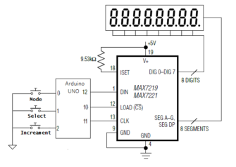 Digital clock using Arduino, 7-segments, and MAX7219