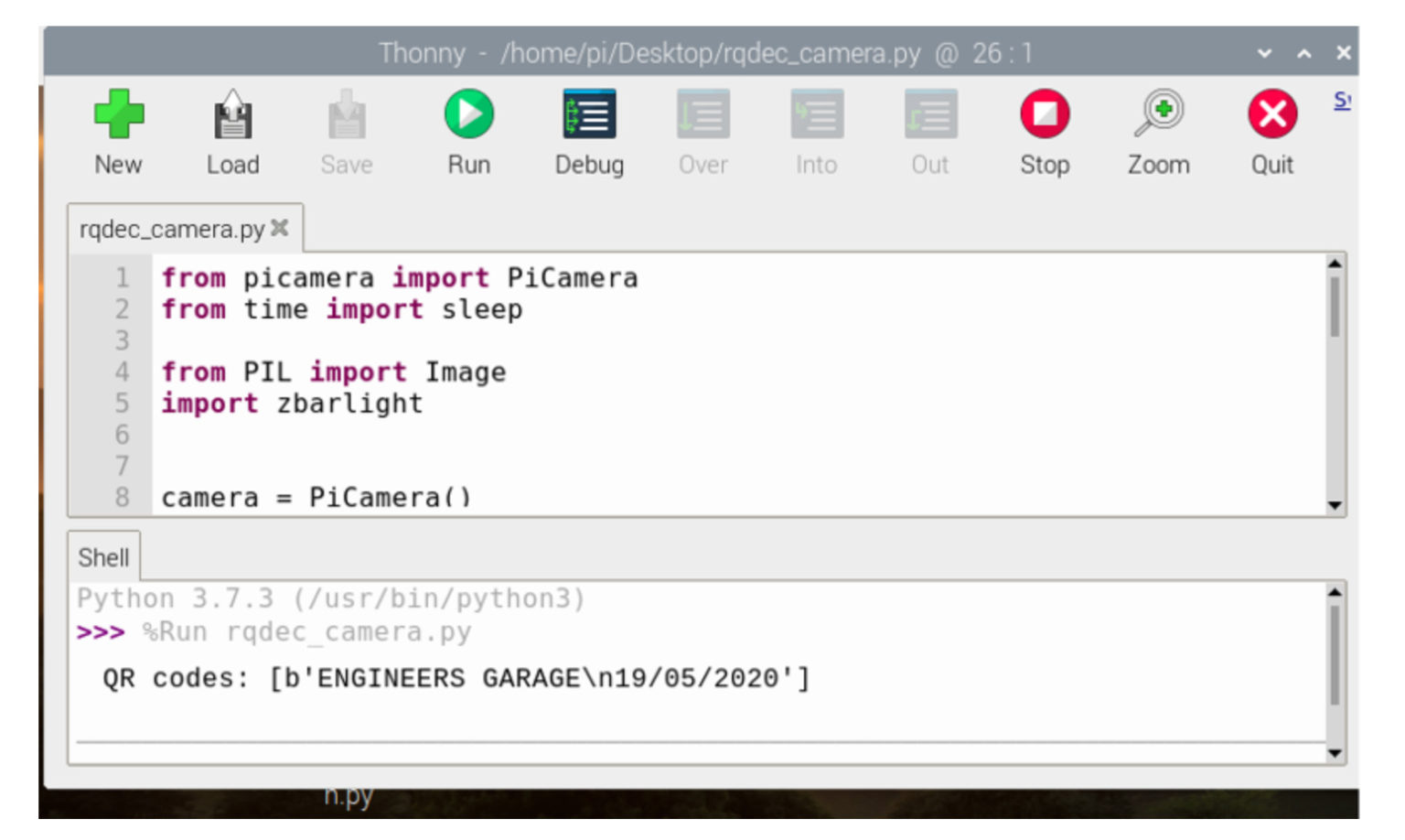 Raspberry Pi camera QR-code scanning