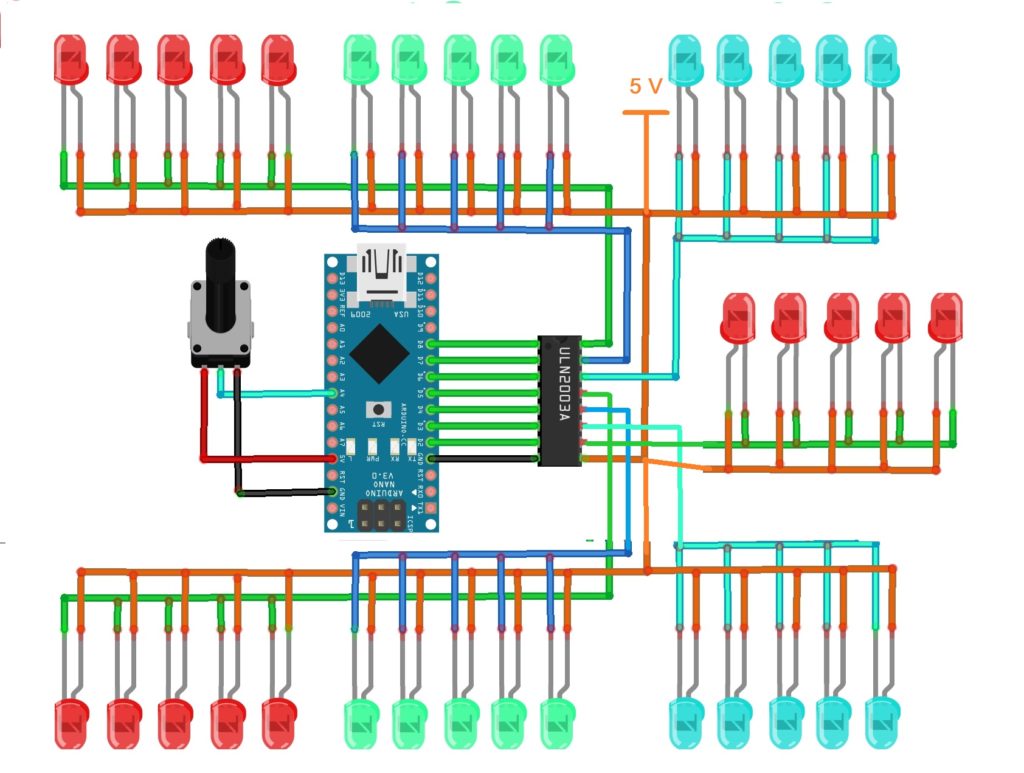 Arduino-based multicolour LED chaser