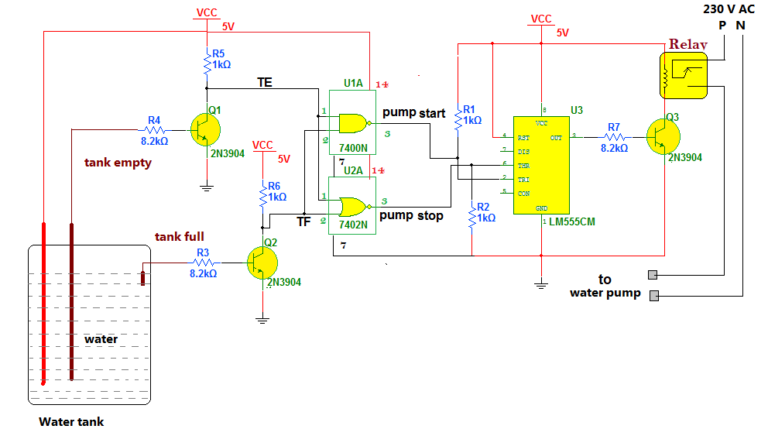 Simple overhead tank water level controller without an MCU