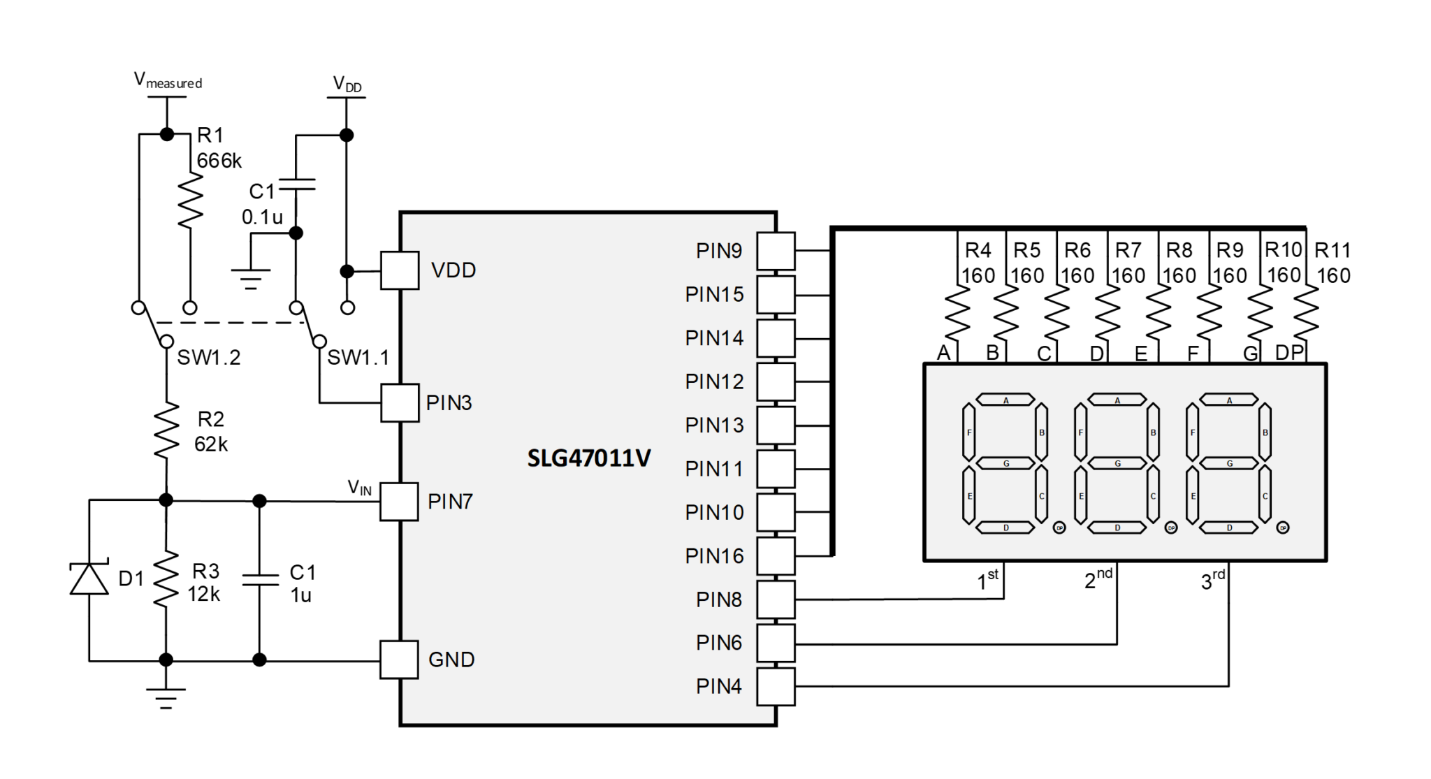 How to implement a voltmeter with a 3-digit 7-segment indicator